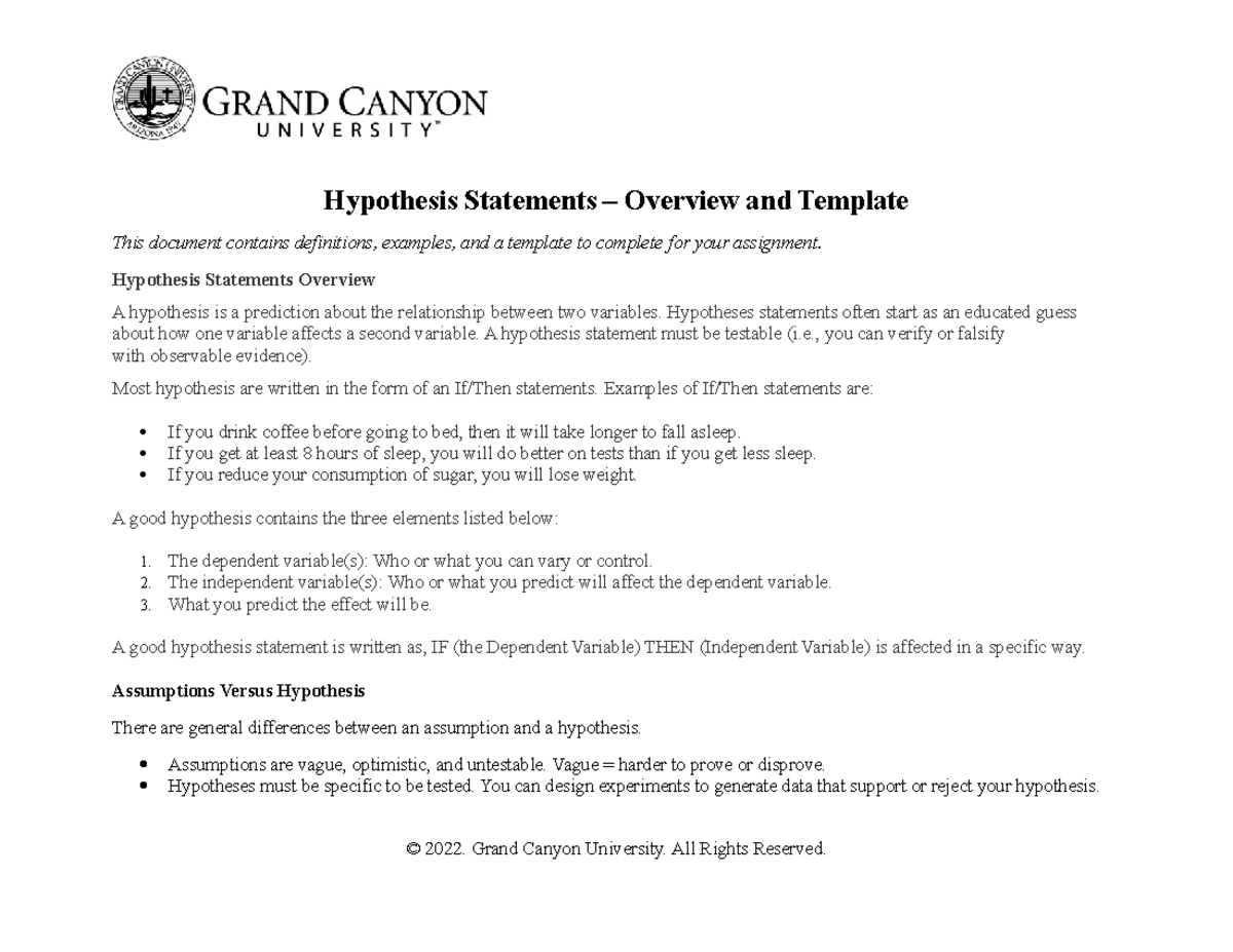 ENT-436-RS-T2-Hypothesis Statements Overview & Template Guide - Studocu