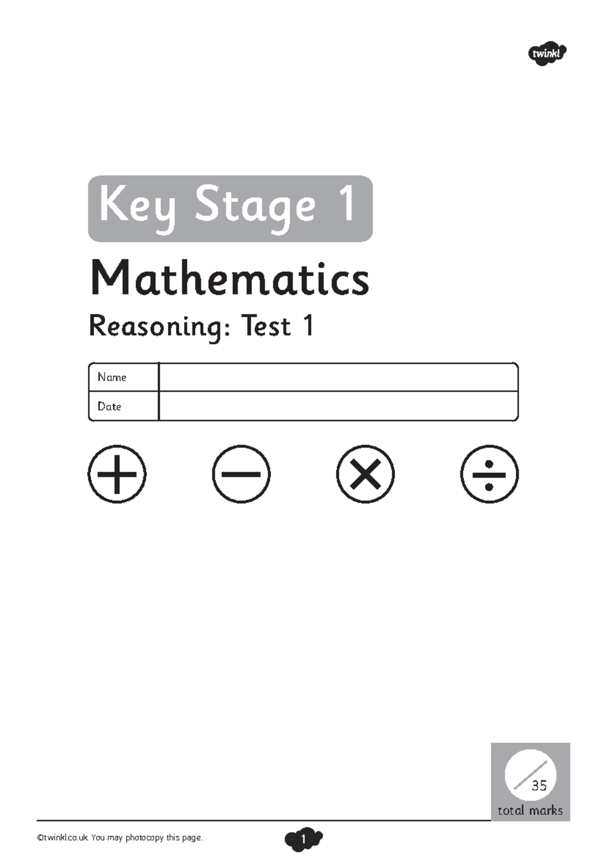 Key Stage 1 Maths Reasoning: Test 1 Practice Worksheet - Studocu