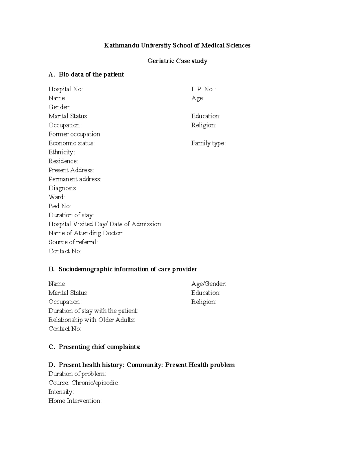 Geriatric Case Study Format - Kathmandu University MS 2023 - Studocu
