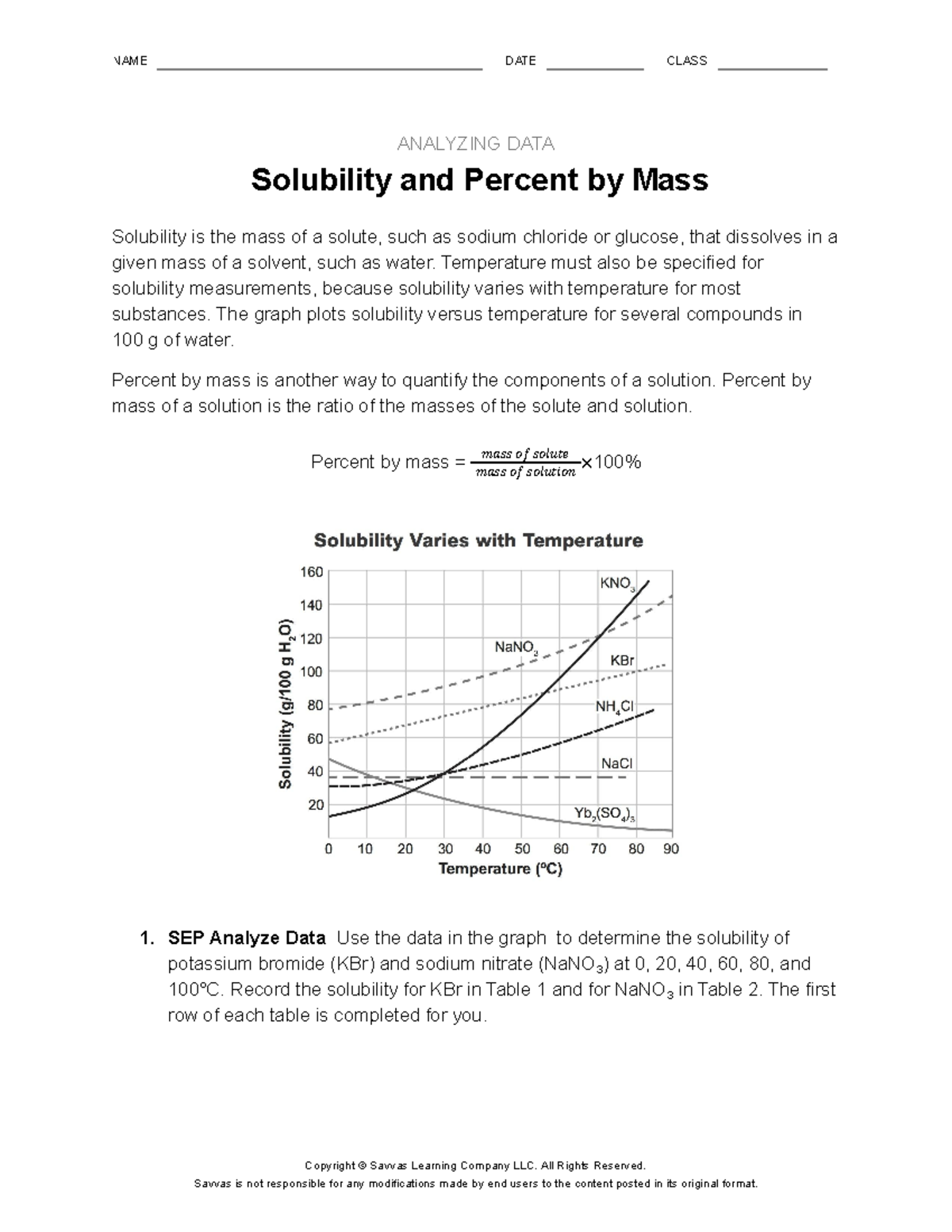 Chem inv5 Solubility and Mass Percent - NAME DATE CLASS ANALYZING DATA ...