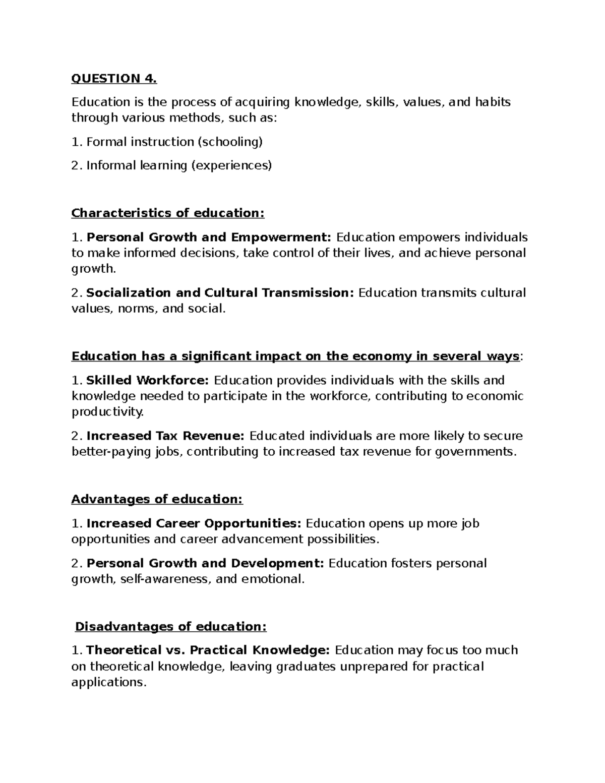 PF Question Papers: The Role and Impact of Education - Studocu