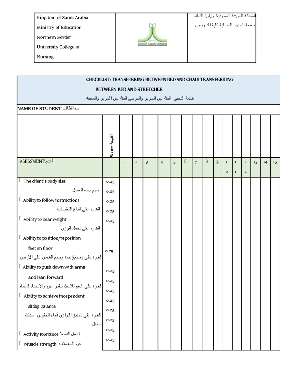 Checklist: Transferring Between Bed, Chair & Stretcher (NUR 2025) - Studocu