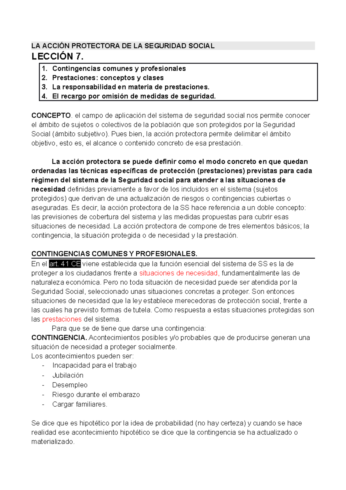 Lección 7 (SS) - Acción Protectora de la Seguridad Social - Studocu