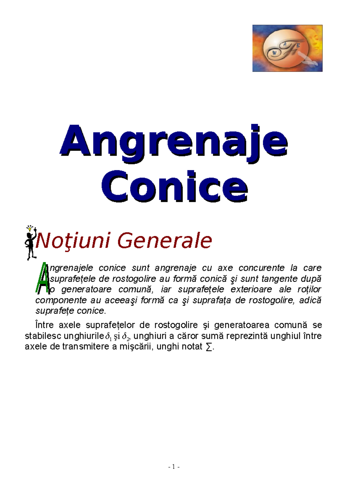 Angrenaje Conice - Noţiuni Generale, Tehnologie şi Caracteristici - Studocu
