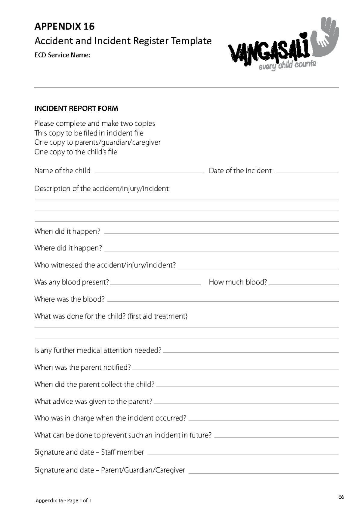 ECD 31 - Incident Report Form Template for Accident Register - Studocu