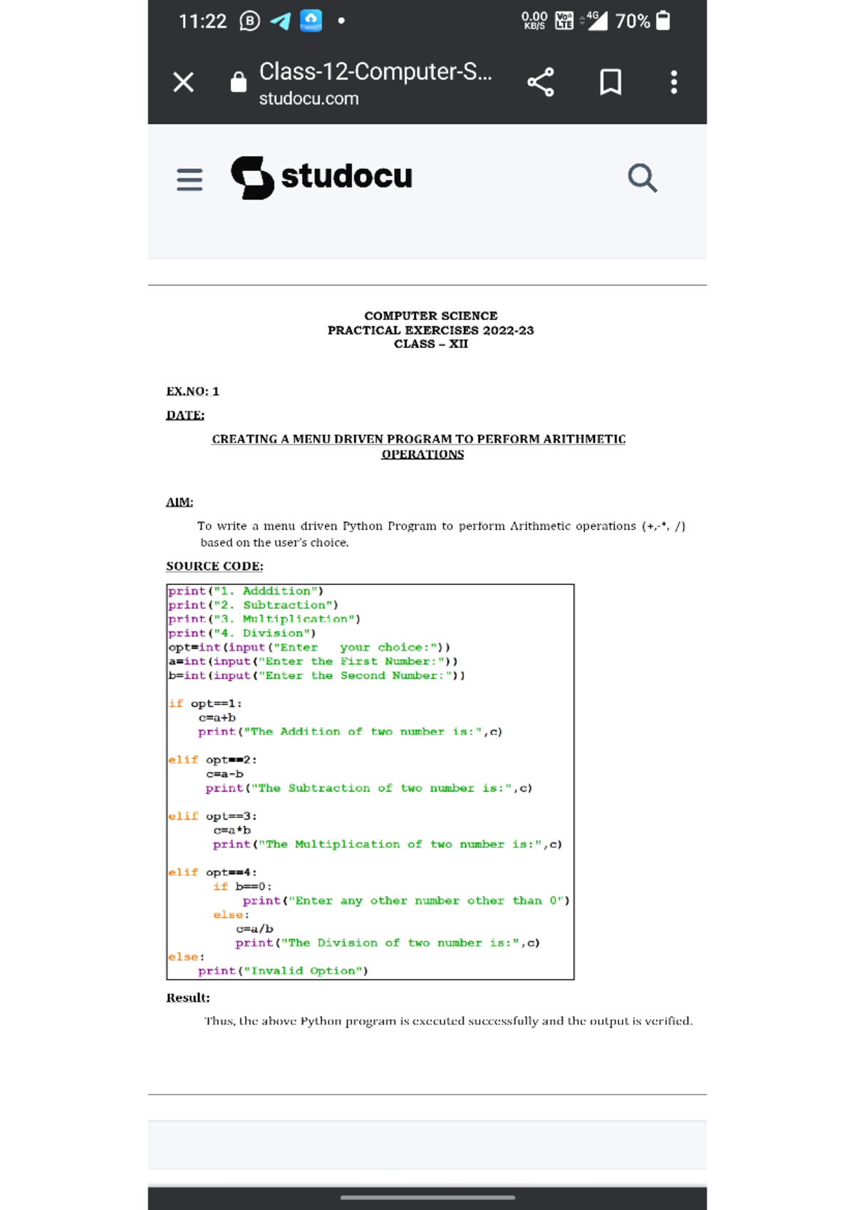 CS XII Practical Exercises: Menu-Driven Python Programs - Studocu