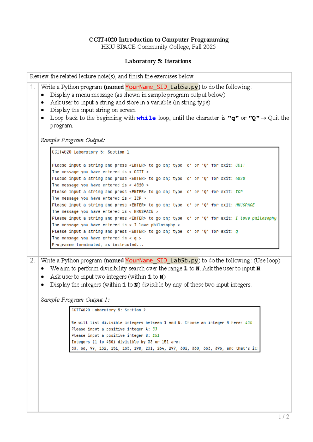 CCIT4020 Lab 5: Iterations in Python - Studocu