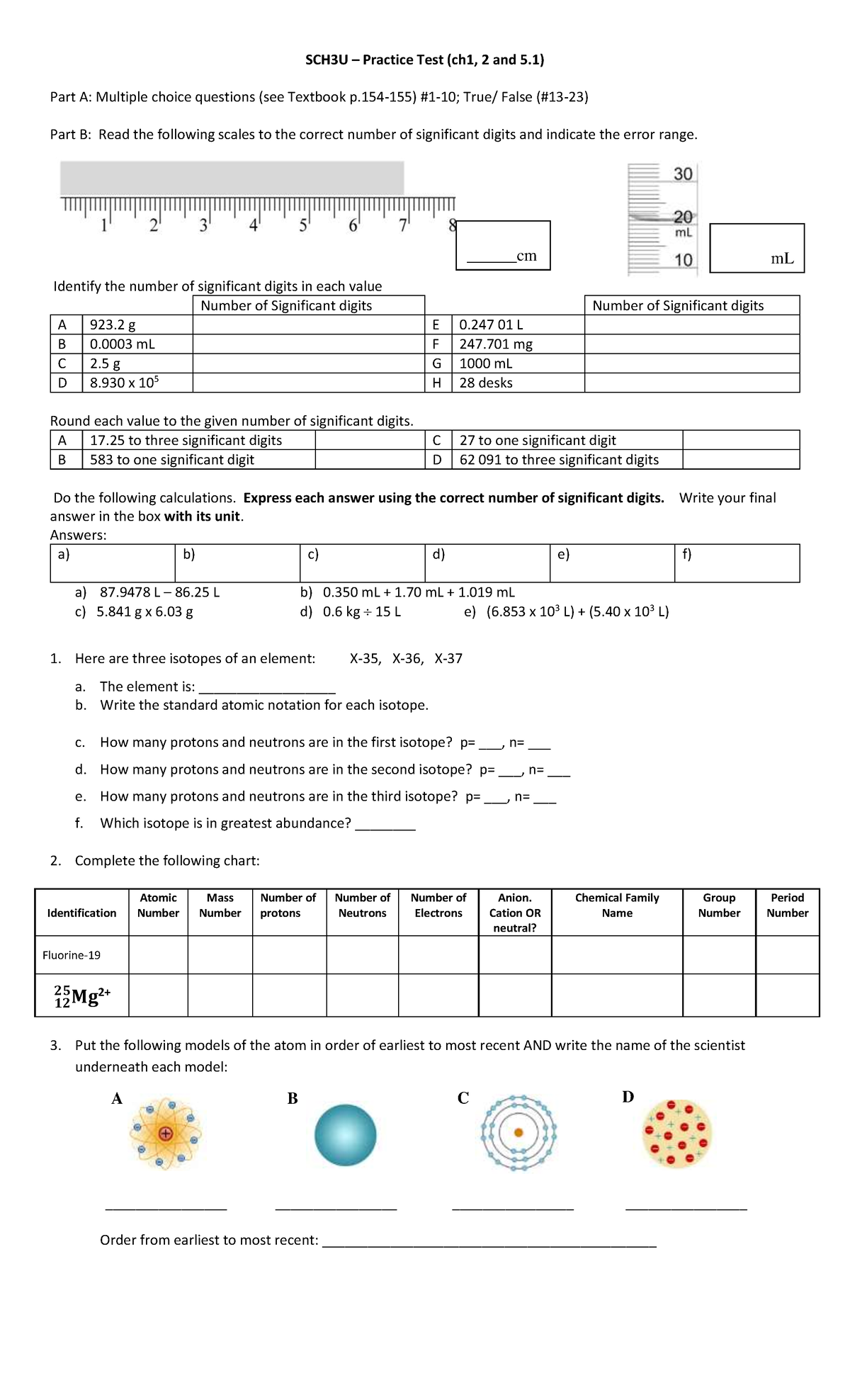 SCH3U Unit 1 Practice Test (Ch 1, 2, 5.1) - Significant Digits ...