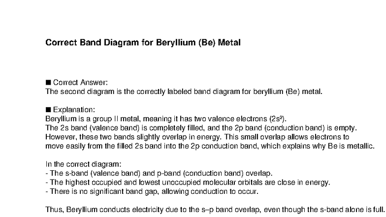 Beryllium (Be) Band Diagram Analysis and Explanation - Studocu