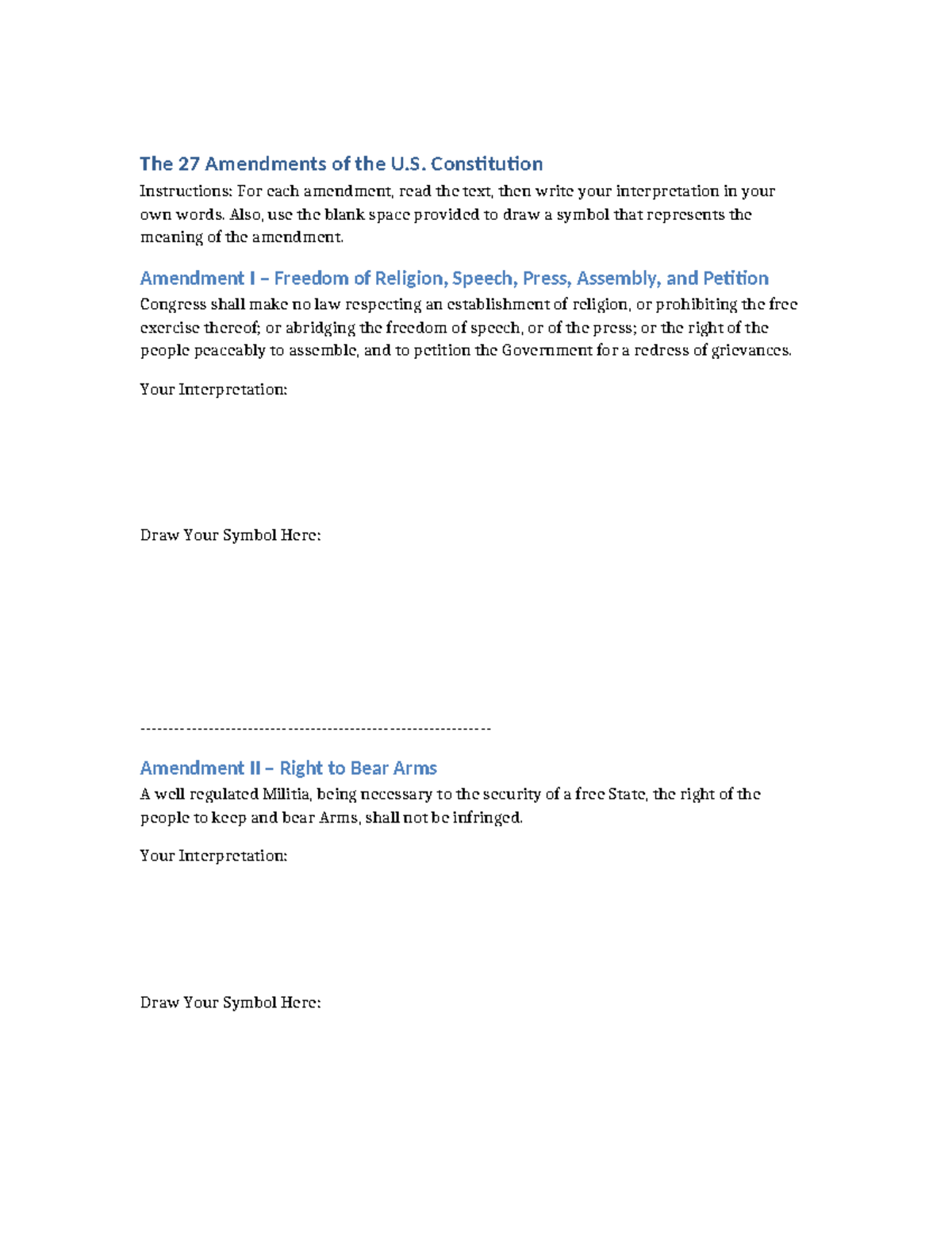 27 Amendments of the U.S. Constitution: Interpretation & Symbols ...