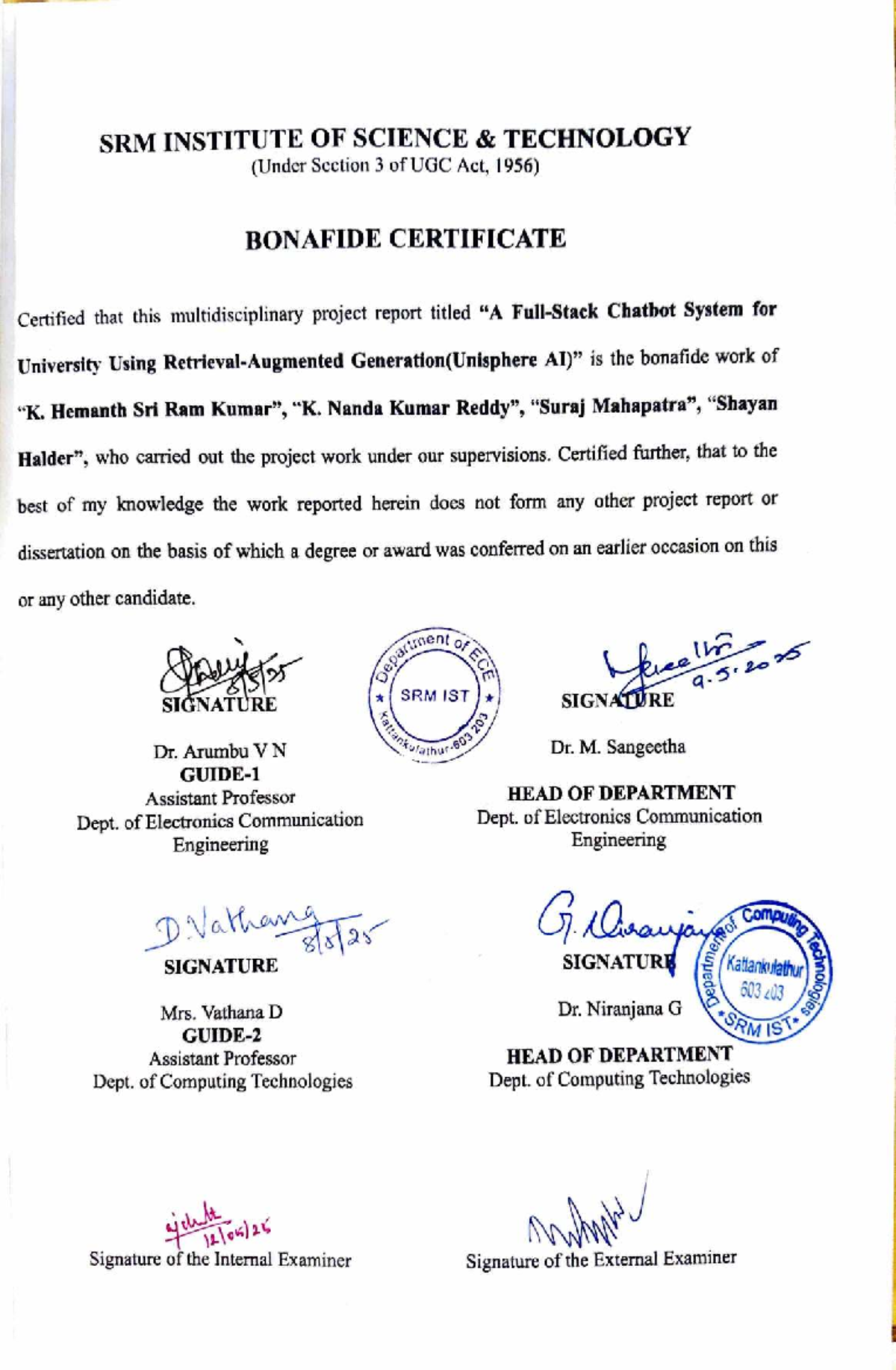 Chatbot System for University Project Report - SRM Institute - Studocu