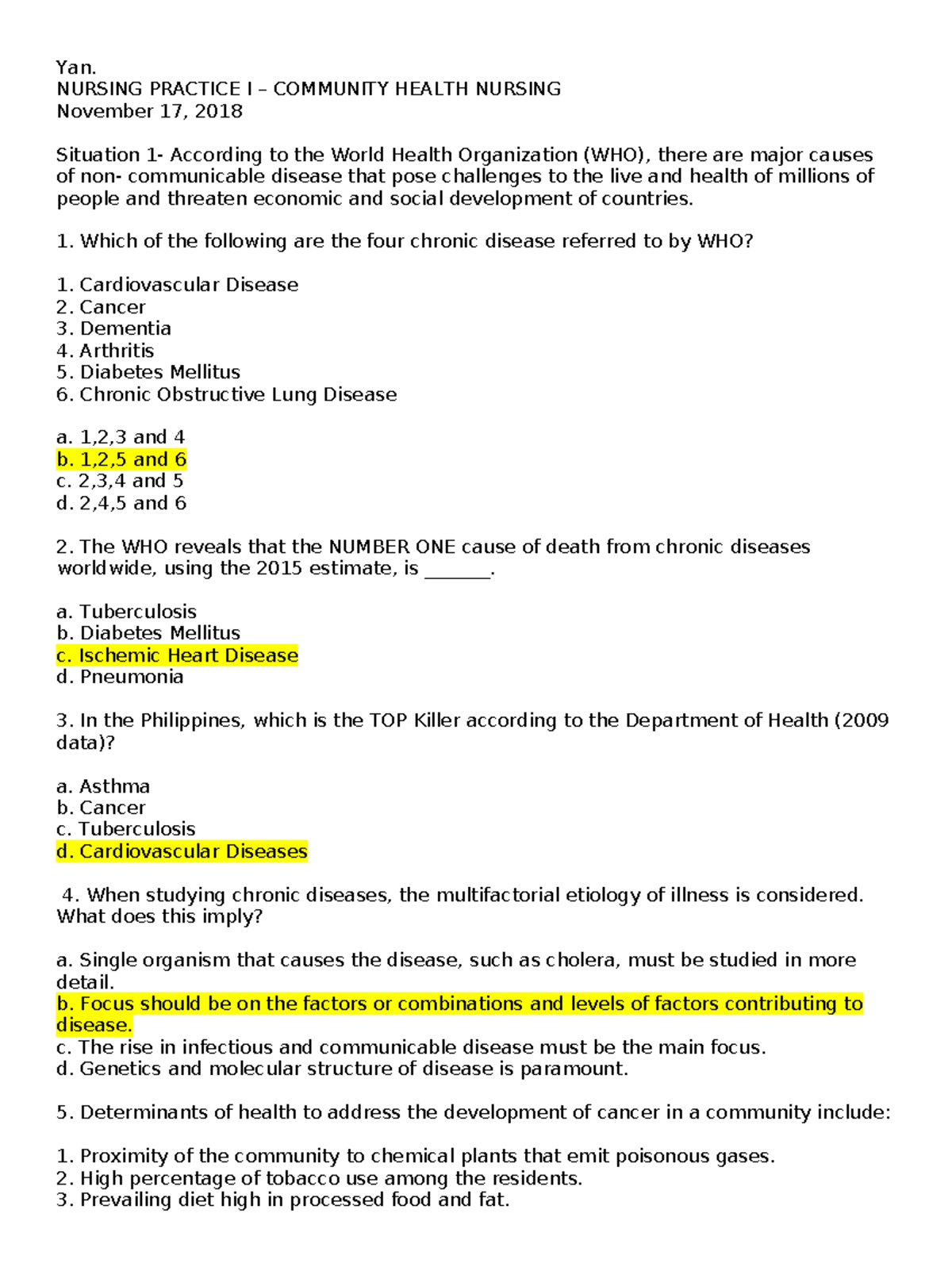 NURSING PRACTICE I: Exam Questions Review for Community Health - Studocu