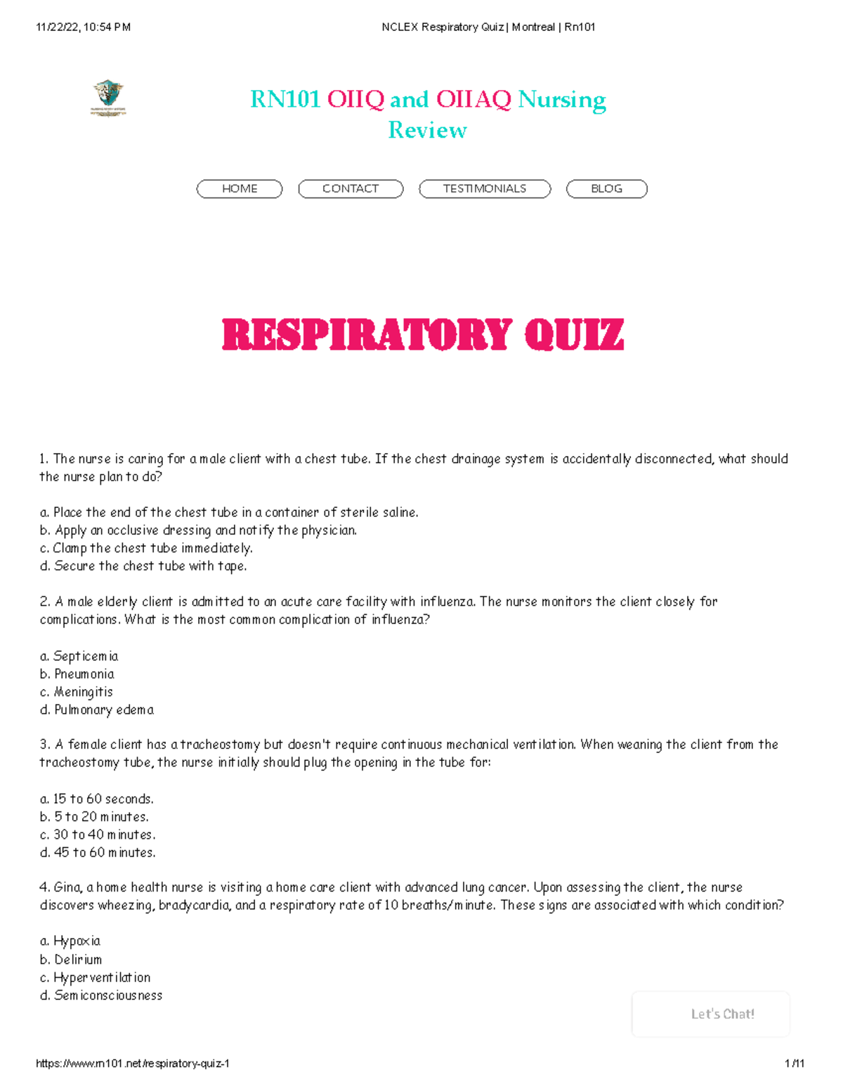 RN101 Respiratory Quiz: Comprehensive Study Guide for NCLEX - Studocu