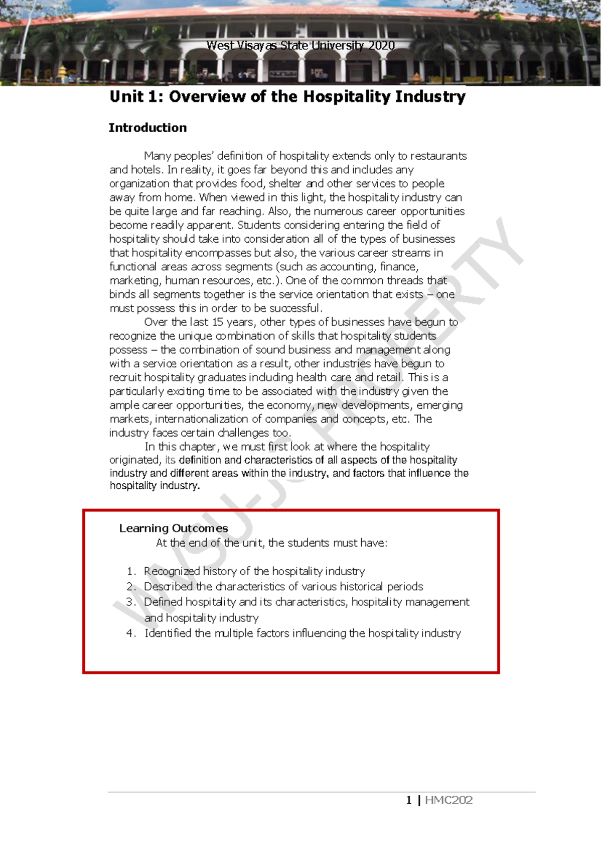 Unit-I - Overview of the Hospitality Industry (ENG110) - Studocu