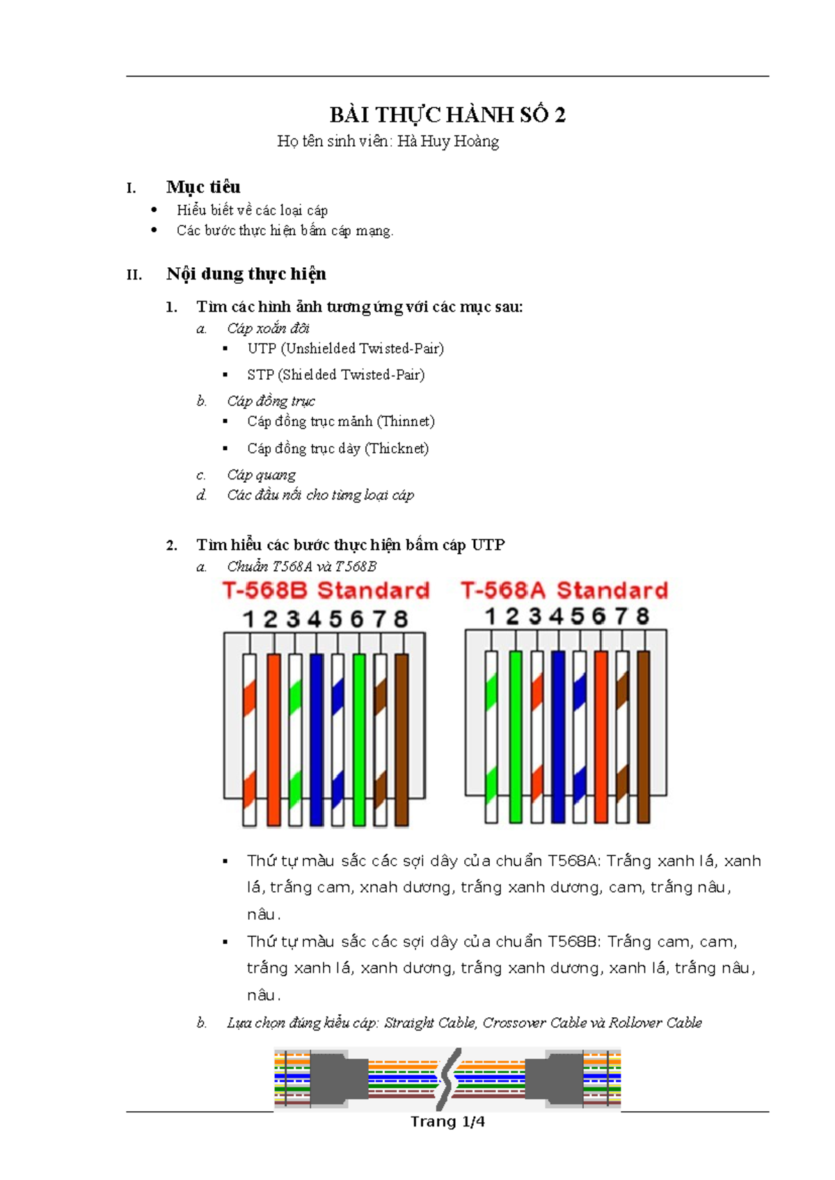 BÀI THỰC HÀNH SỐ 2: Cáp Mạng và Kỹ Thuật Bấm Cáp UTP - Studocu