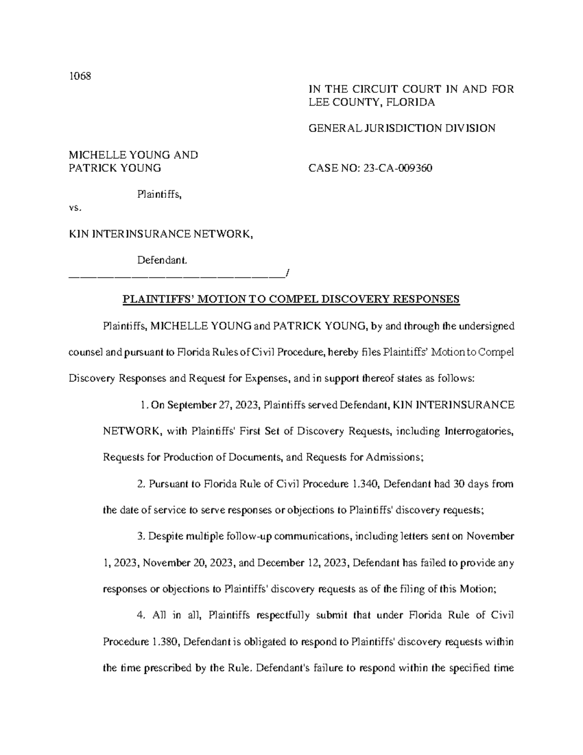Sample Pleading: Motion to Compel Discovery Responses - Case No. 23-CA ...