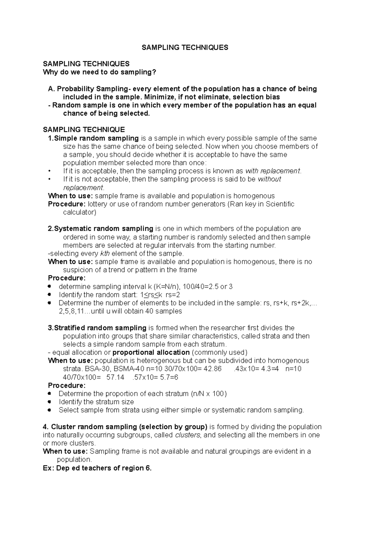 Sampling Techniques - Discussion for Accountancy Students - SAMPLING TECHNIQUES SAMPLING ...