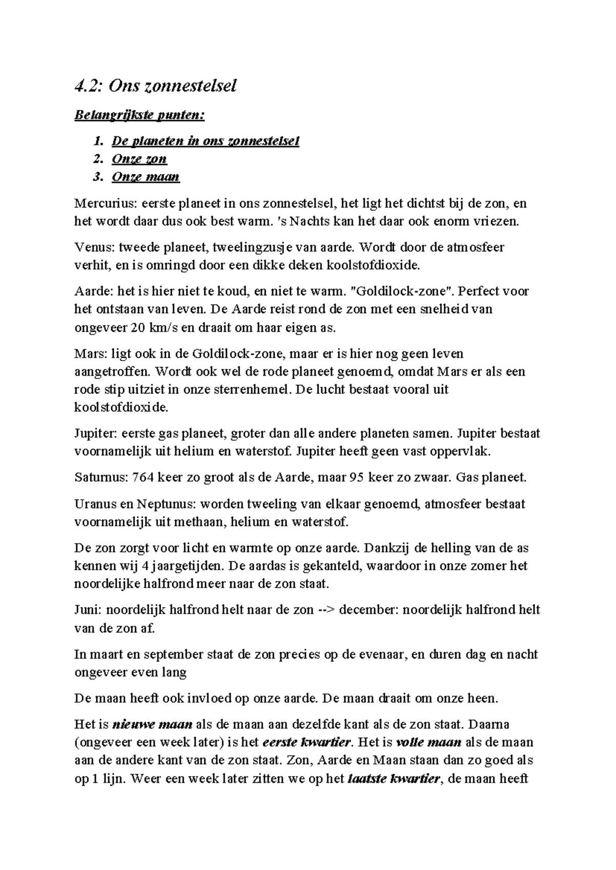 Samenvatting 4: Ons Zonnestelsel en Aardrijkskunde Belangrijkste Punten ...
