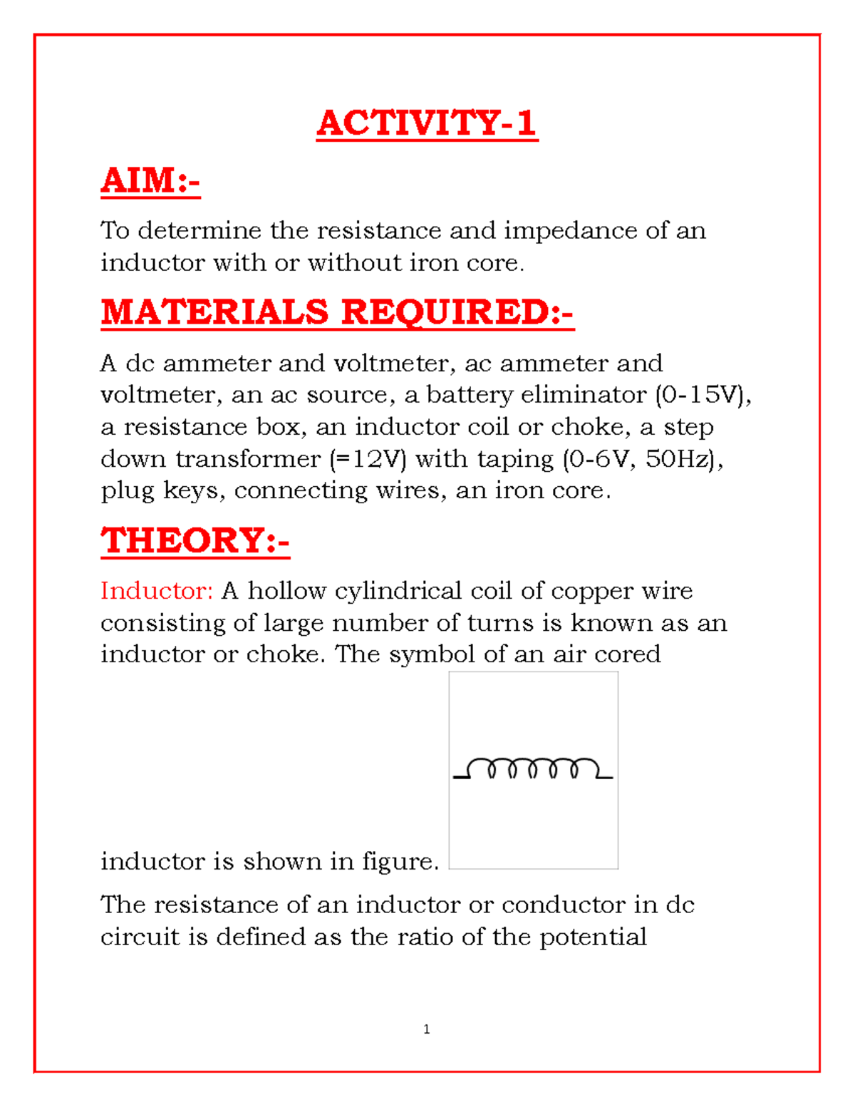 Investigation of Inductor Resistance and Impedance (Physics Lab - PI101 ...