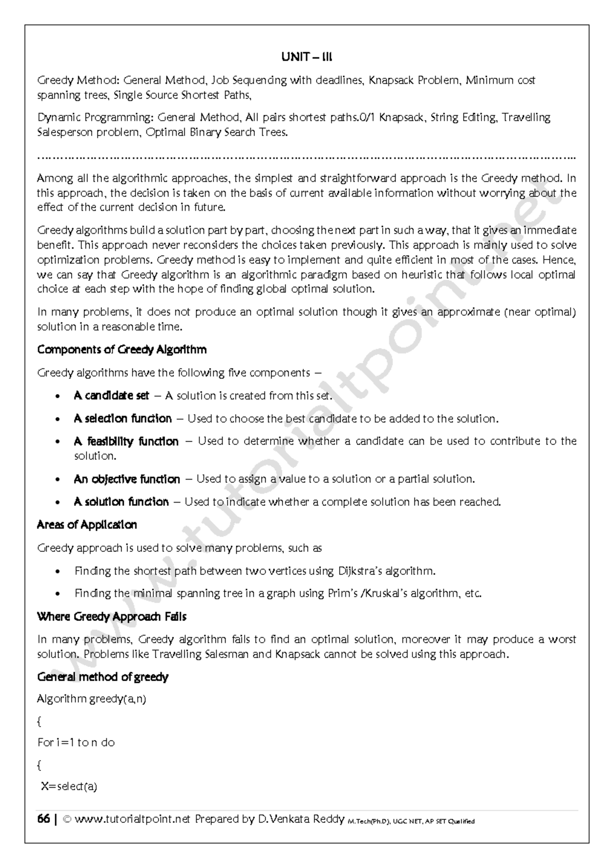 UNIT 3: Greedy Method & Dynamic Programming Techniques - Studocu