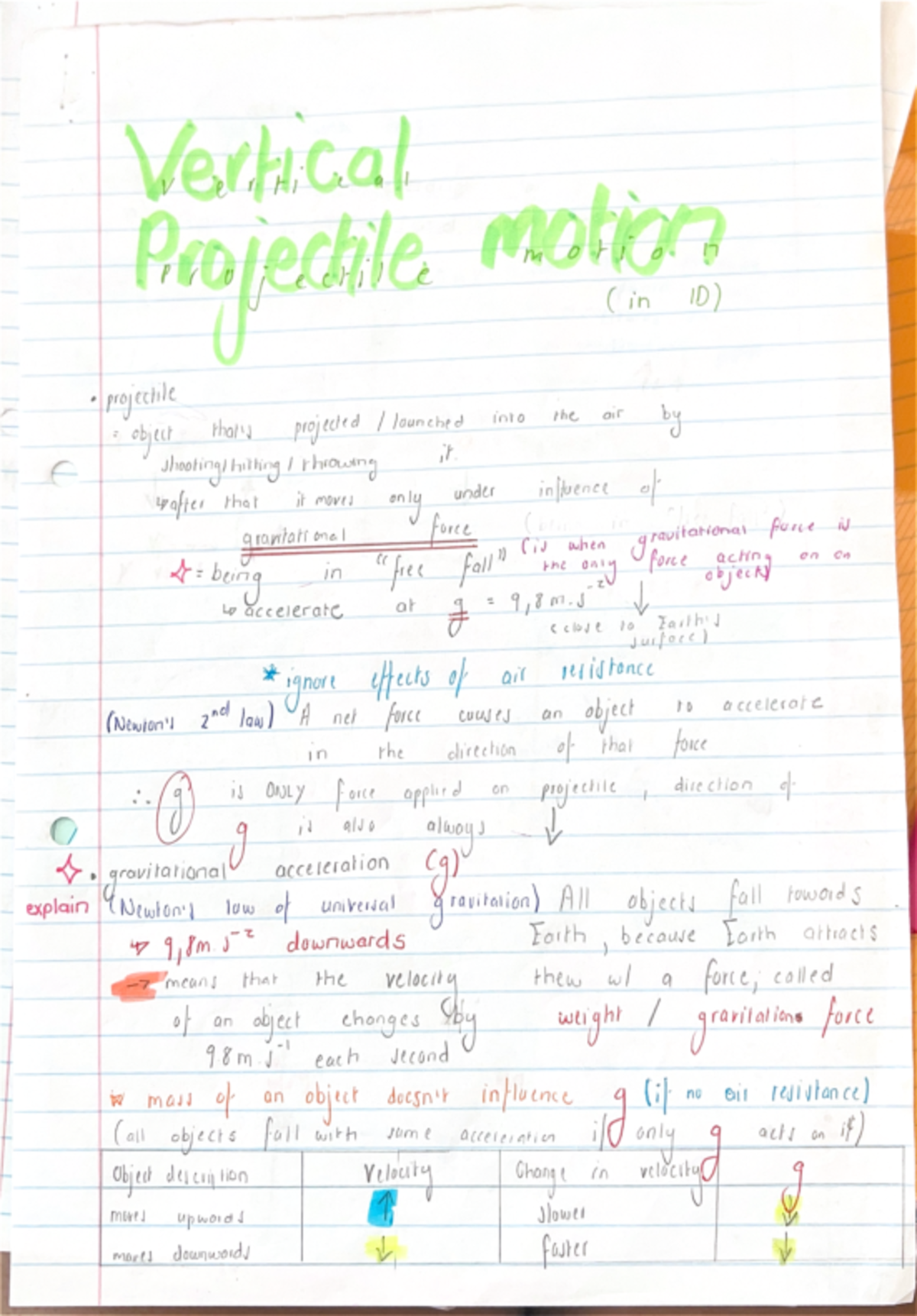 Vertical Projectile Motion Notes (Gr:11) - Studocu