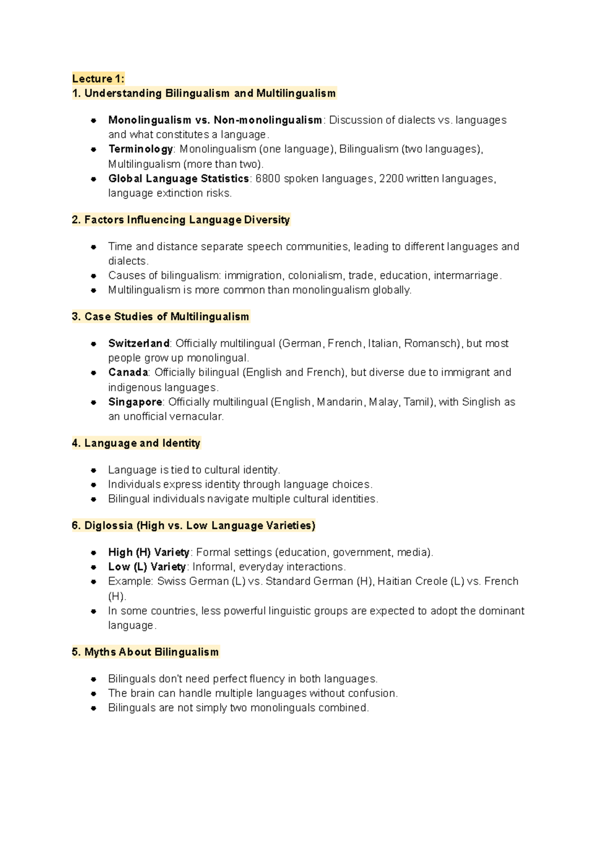 Bilingualism Lecture Notes - Understanding Cognitive and Cultural ...