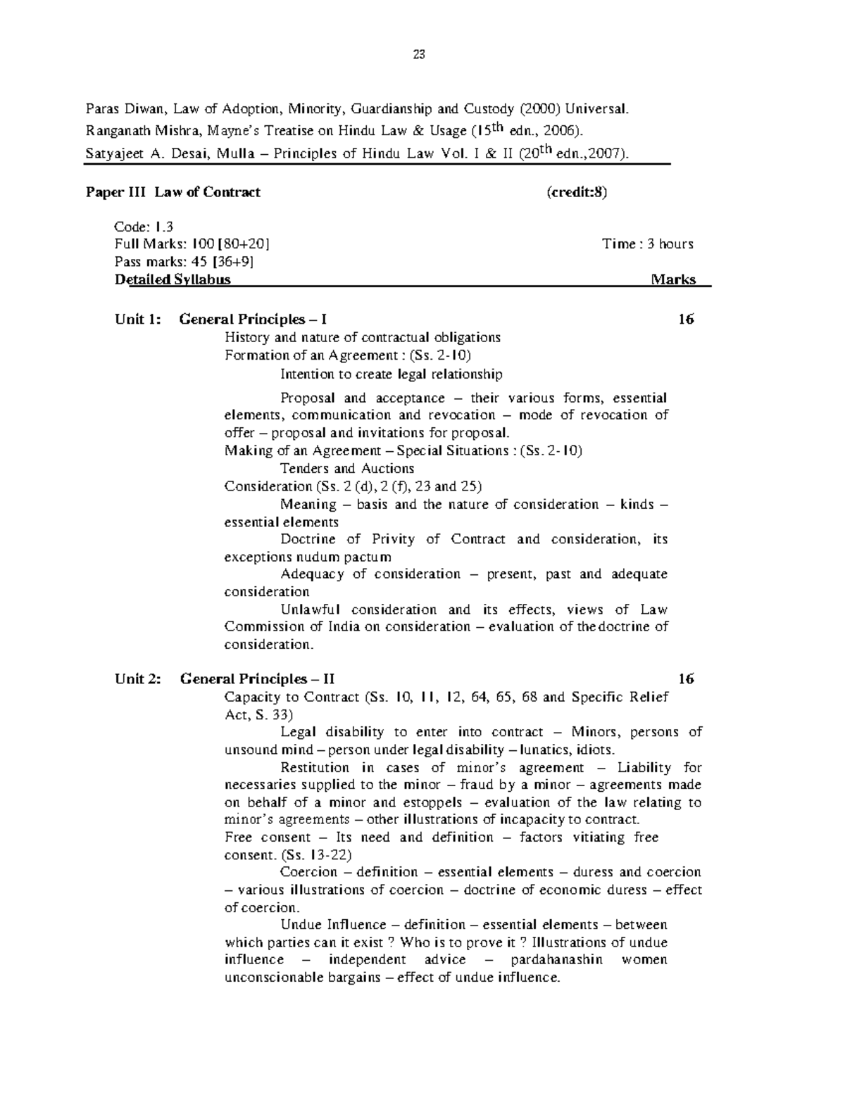 Law of Contract - Code: 1.3 Detailed Syllabus and Guidelines - Studocu