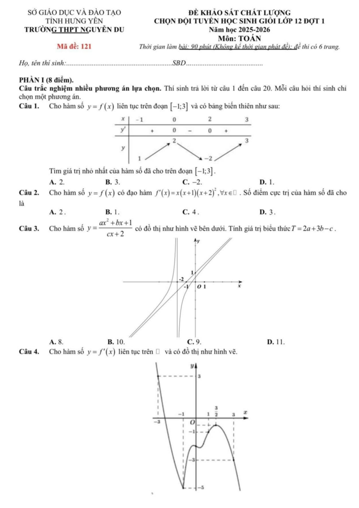 Đề Kiểm Tra Học Kỳ HSG Toán 12 Đợt 1 Năm 2025-2026 Trường THPT Nguyễn ...
