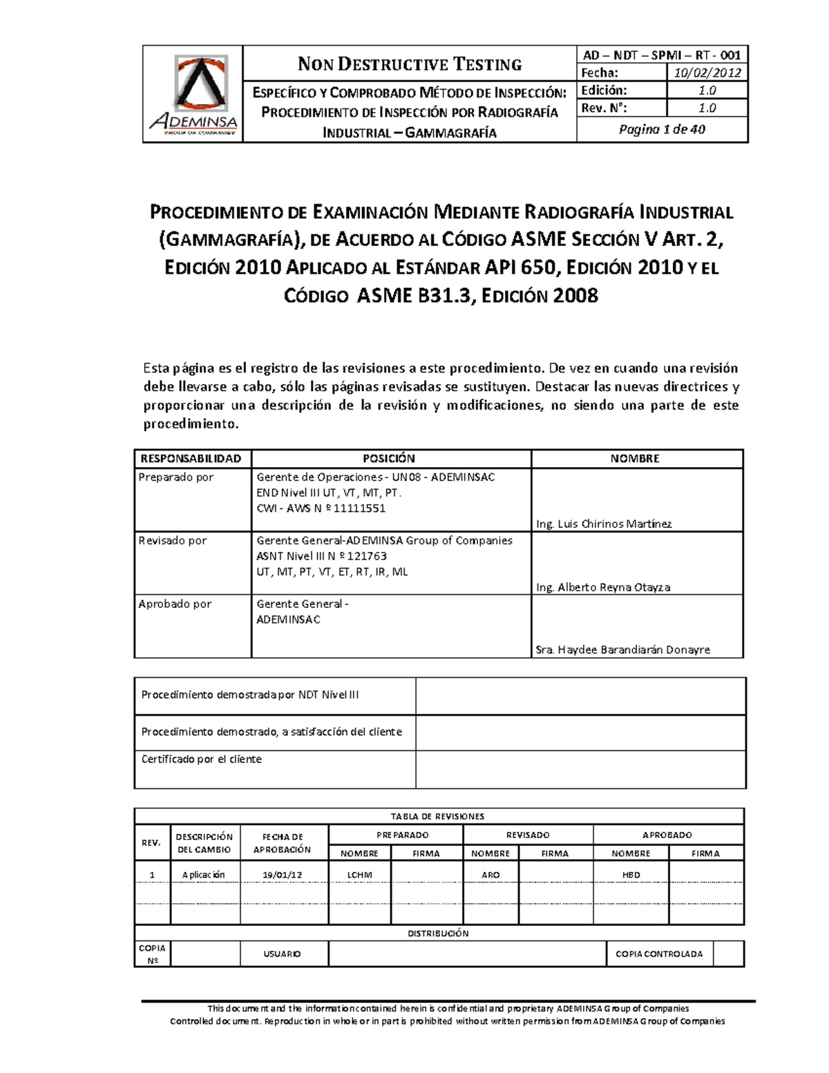 Procedimiento de Inspección por Radiografía Industrial AD NDT SPMI RT ...