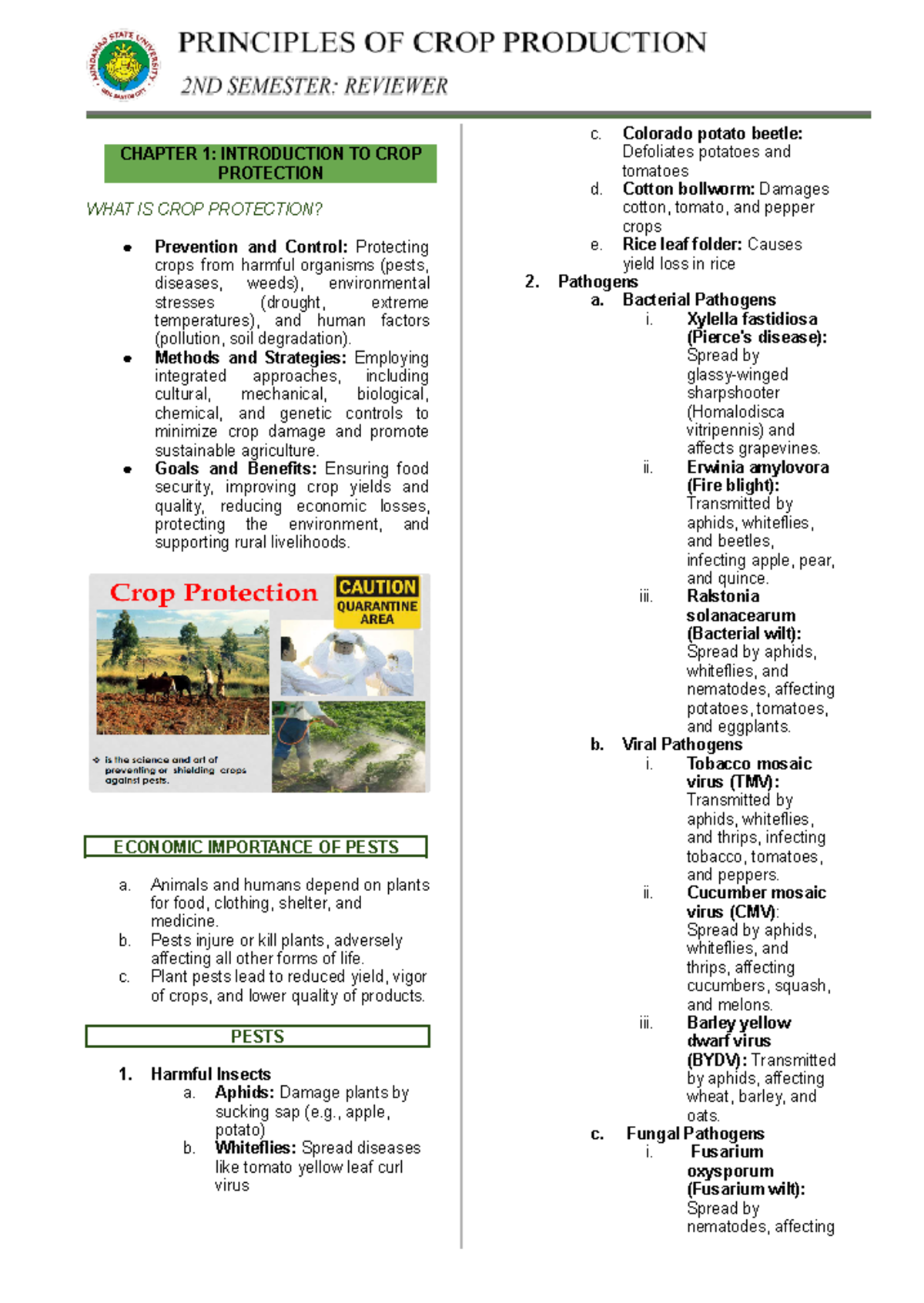 Lecture 1, 2, & 3 - WHAT IS CROP PROTECTION? Prevention and Control ...