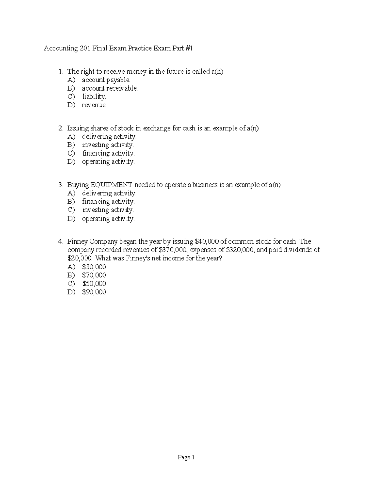 Accounting 201 Final Exam Practice Questions & Answer Key - Studocu