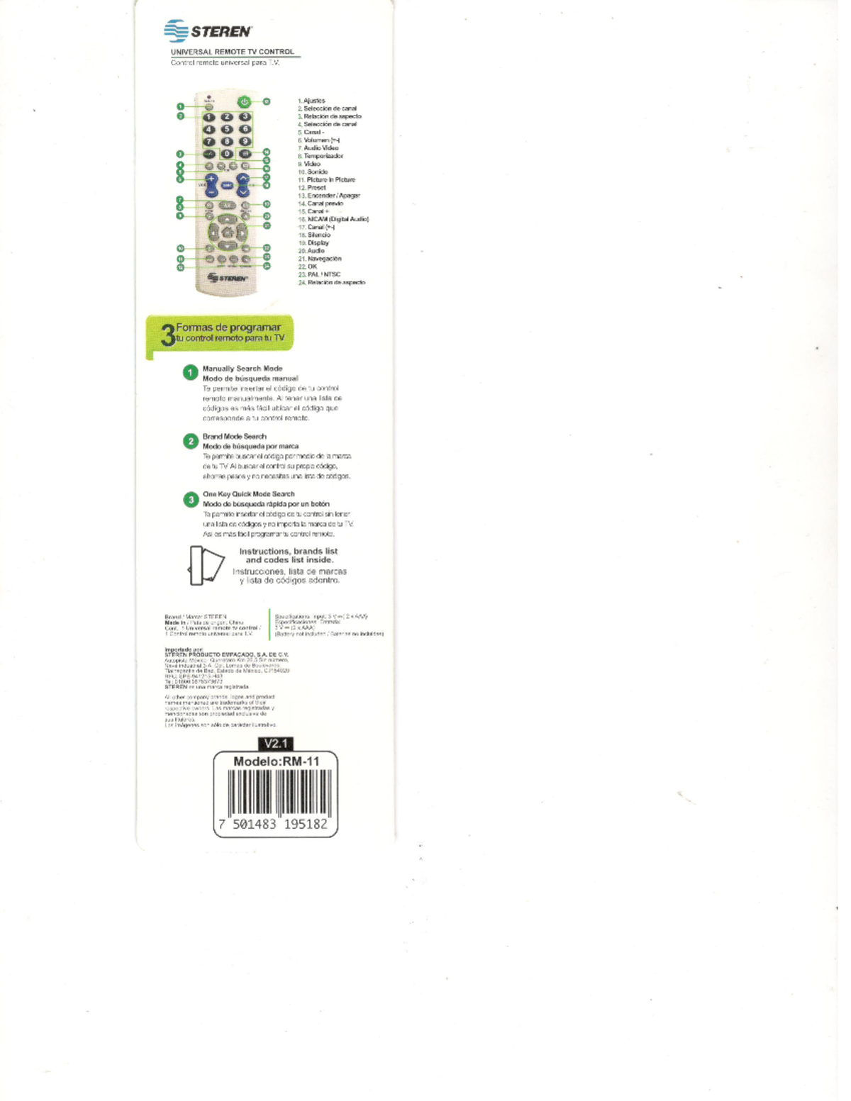 Control RM-11 - STEREN Universal Remote Manual Instructions - Studocu