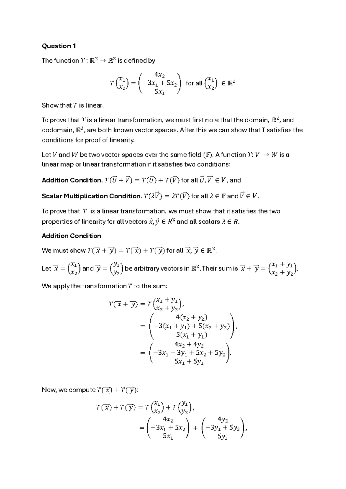 Maths 1B Assignment: Proving Linear Transformations and Subspaces - Studocu