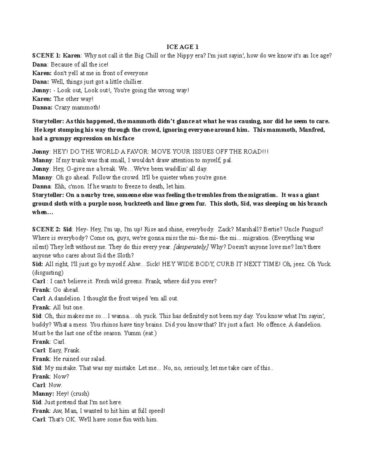 ICE AGE 1 Final Exam - Full Script Analysis and Dialogue - Studocu