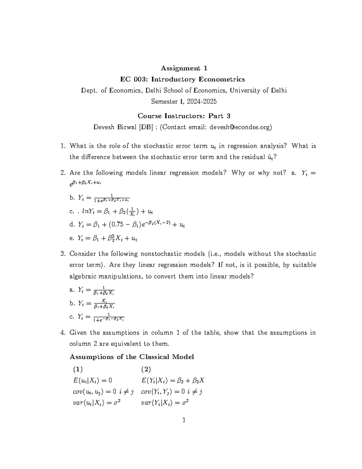 Eco Trix Assignment 1 - Select Questions of Gujarati and Woolrige - Assignment 1 EC 003: - Studocu