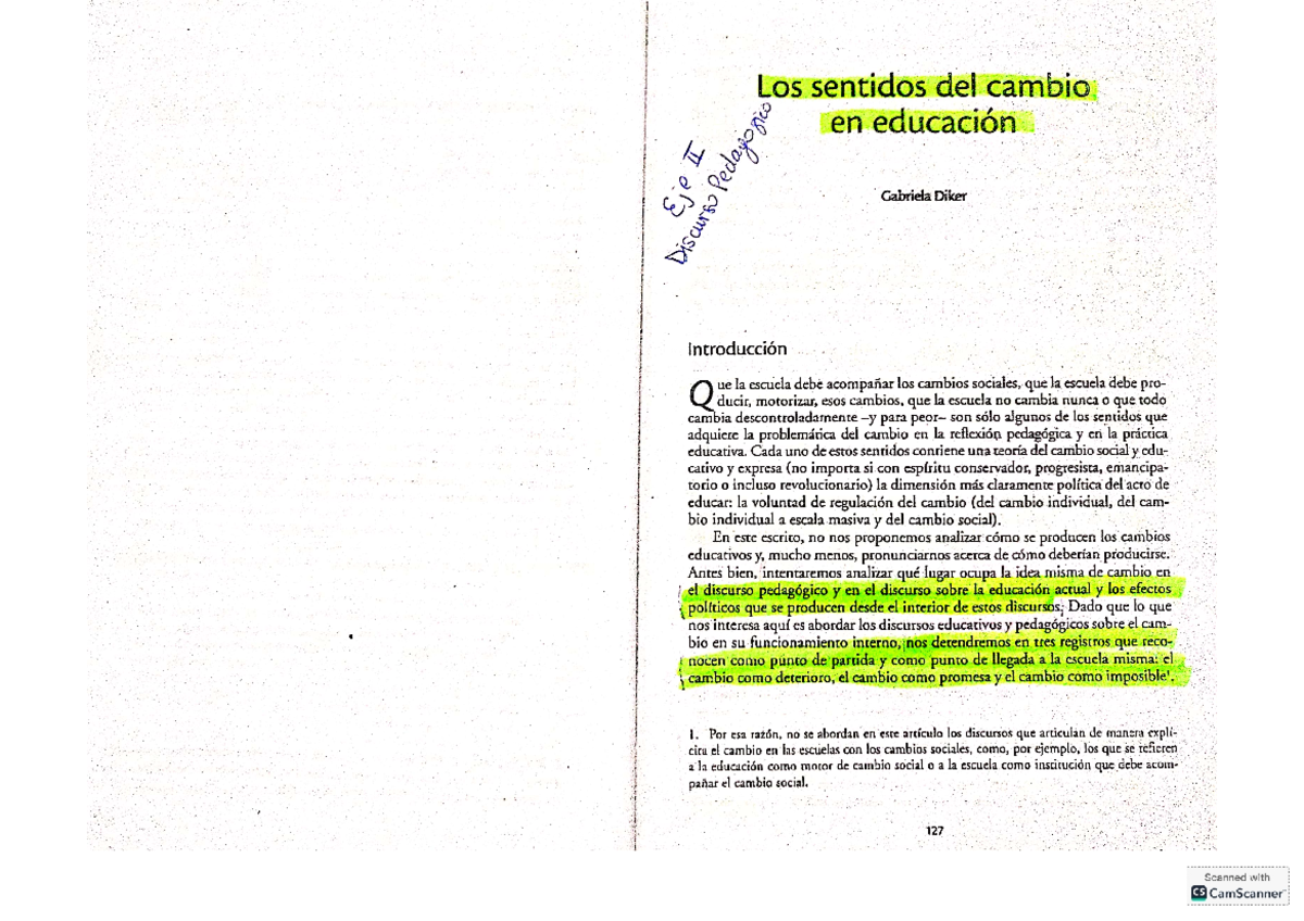 EJE II: Sentidos del Cambio en Educación - Análisis de Gabriela Diker ...