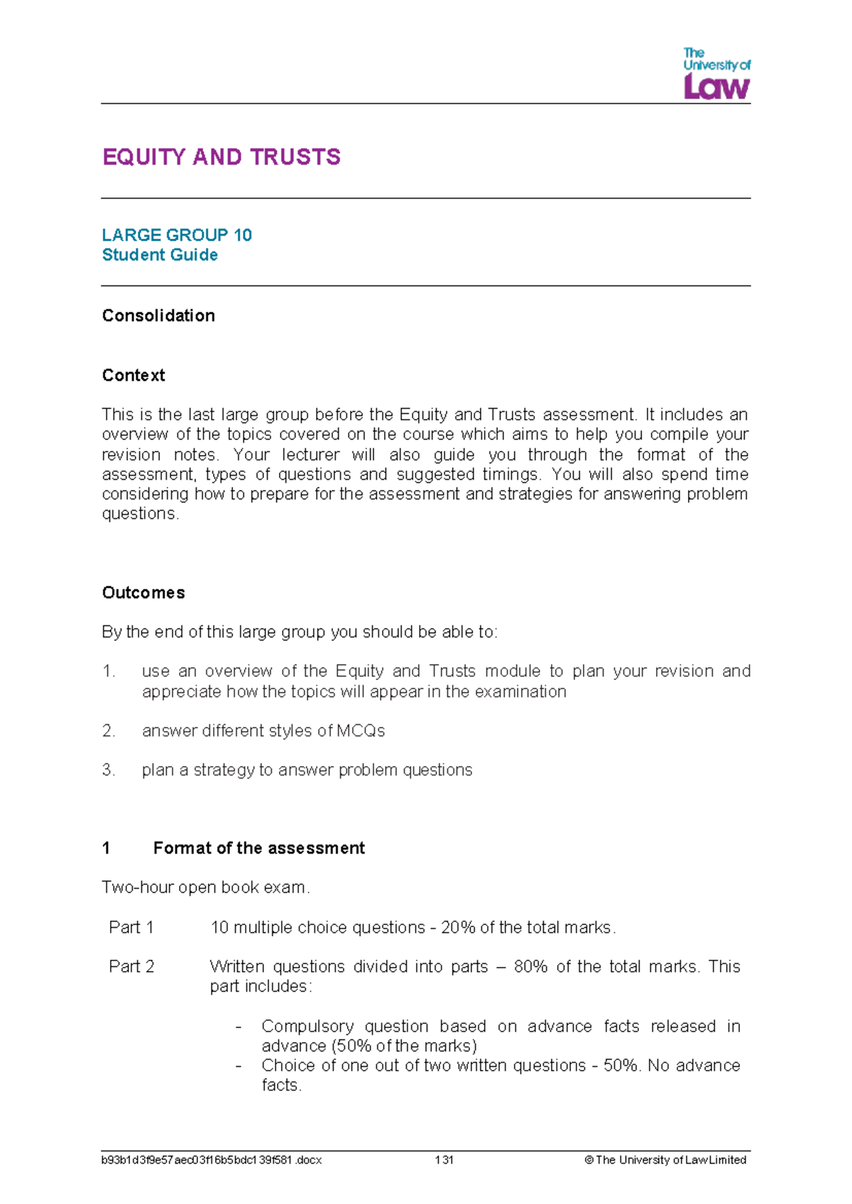 EQUITY AND TRUSTS (EQT 2526) LG10 Student Guide for Final Exam Prep ...