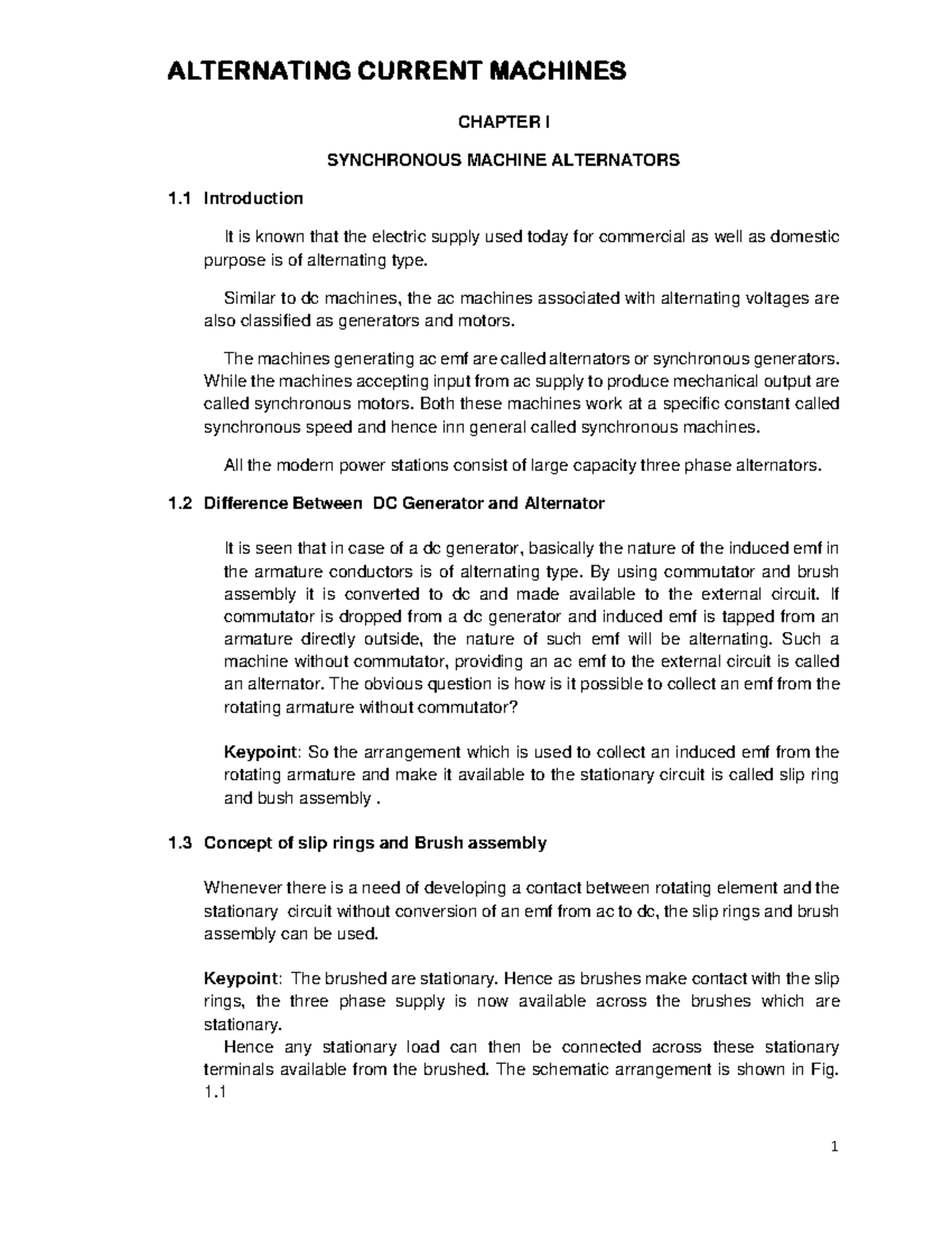 Chapter 1 AC Machines - Lecture on Synchronous Alternators - Studocu