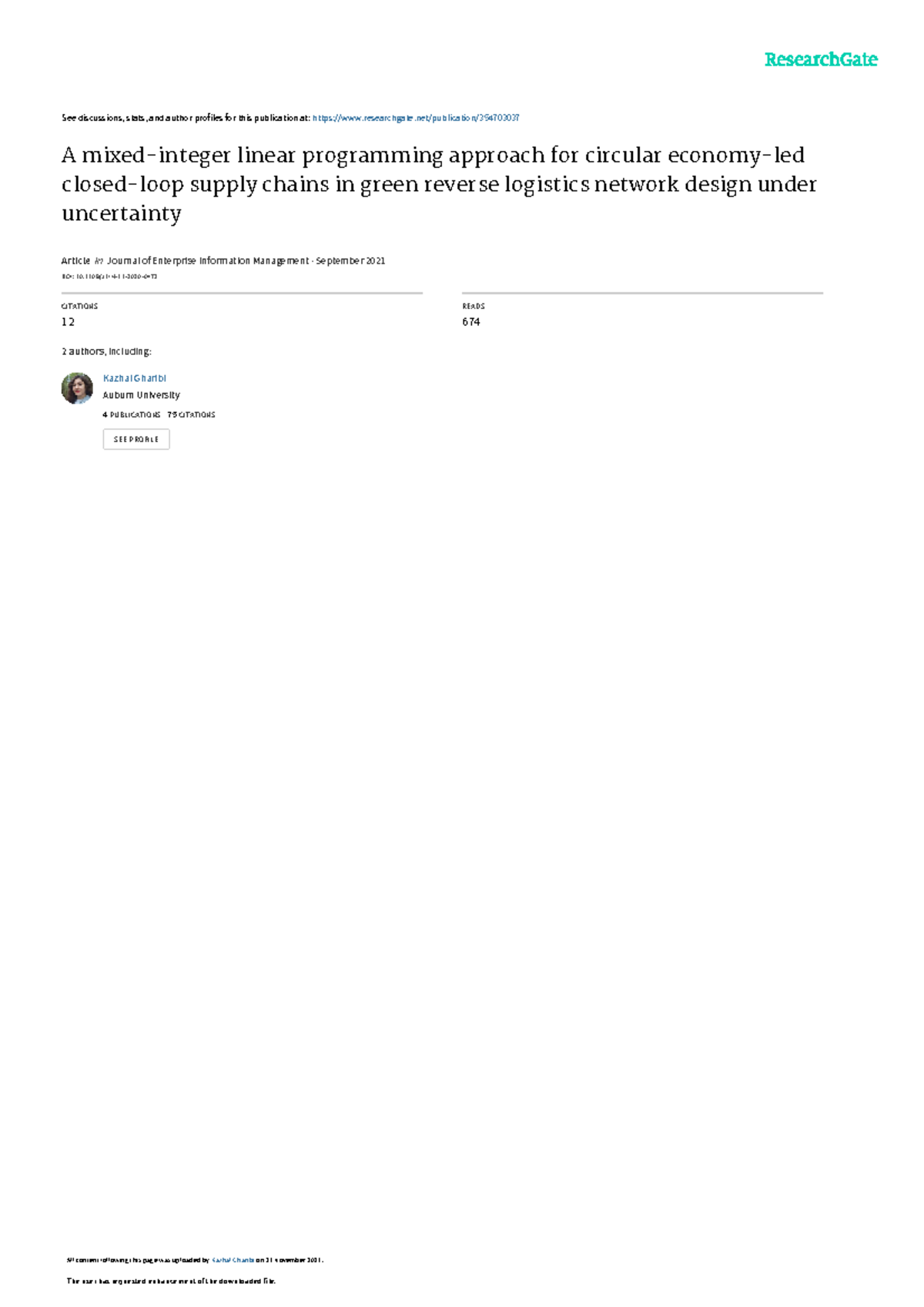 A Mixed-Integer Linear Programming Model for Green Reverse Logistics ...