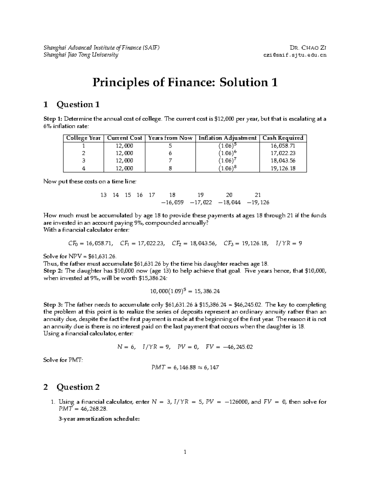 SAIF Finance 101: Solutions to Assignment 1 Questions and Calculations - Studocu