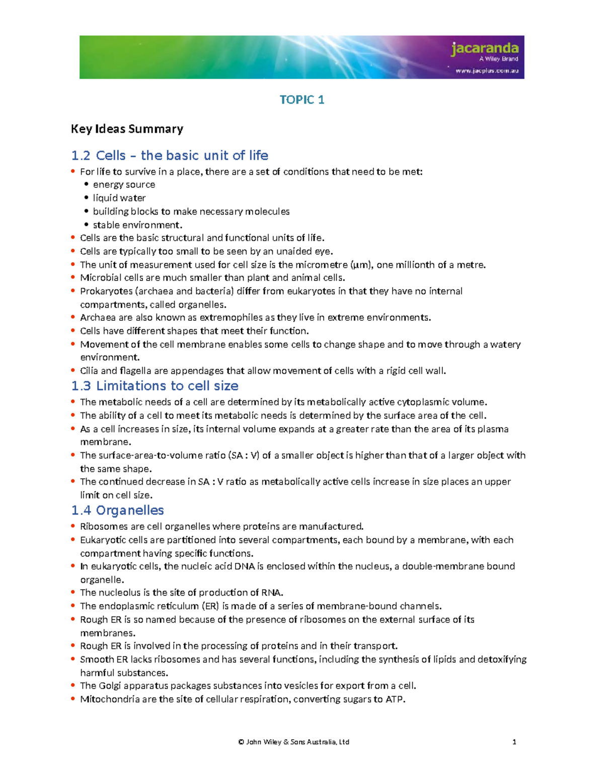 Biology 101: Chapter 1 Summary - Cells and Organelles - Studocu