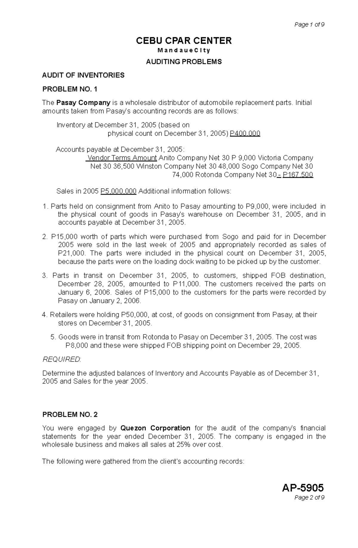 CPAR 2023: Audit of Inventories - Comprehensive Problems & Solutions ...