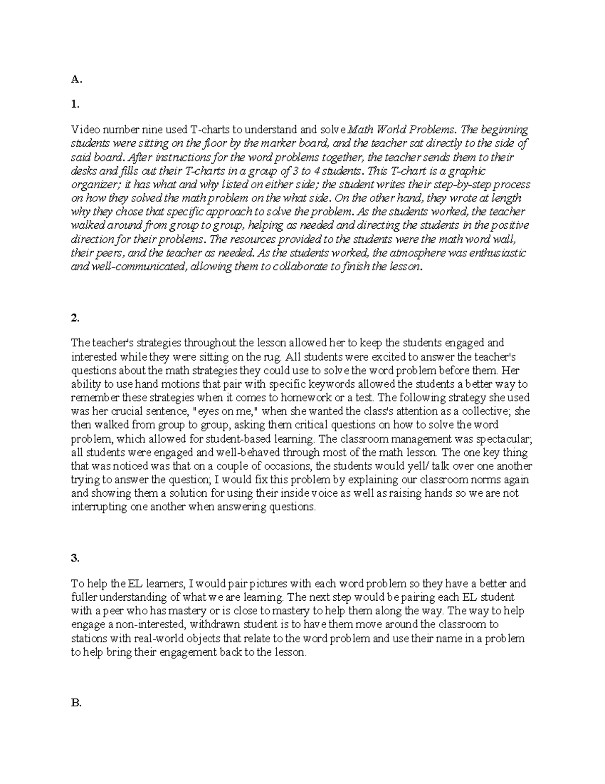 DO95 Task 2 - Task 2 passed - A. 1. Video number nine used T-charts to ...