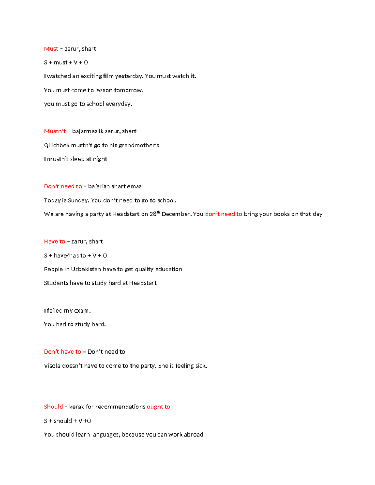 Learning Modal Verbs: Must, Have to, Should, and Would - Studocu
