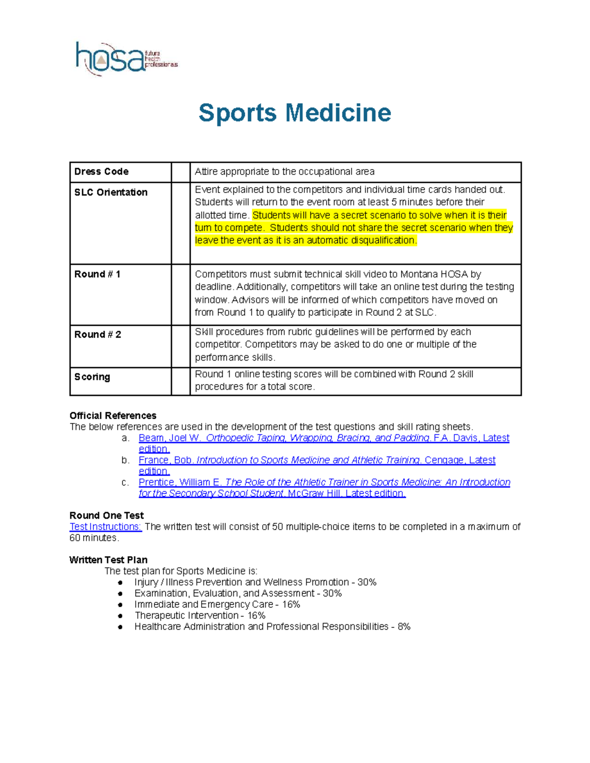 SLC Sports Medicine Competitor Guidelines and Skill Procedures 2024 ...