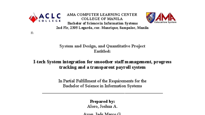 System Integration for Staff Management and Payroll: BSIS Project - Studocu