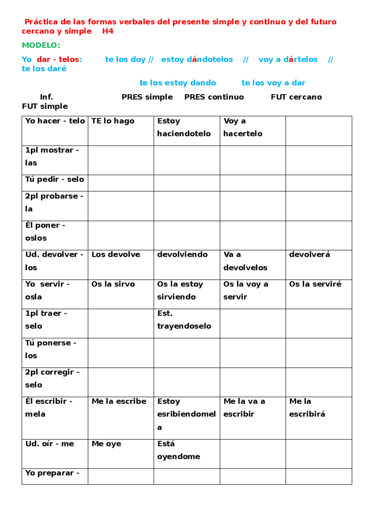 H04 Práctica de Verbos en Presente y Futuro: Ejercicios y Ejemplos ...