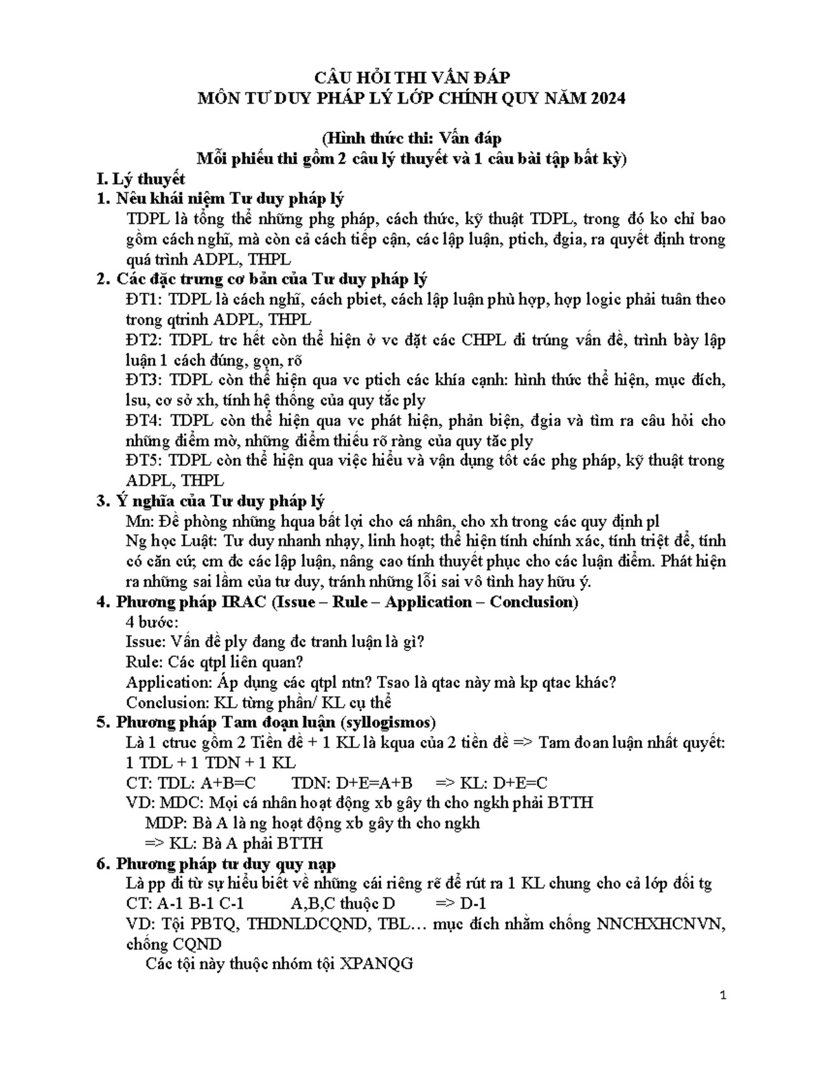Tu duy phap ly Thi van dap 2024 - CÂU HỎI THI VẤN ĐÁP MÔN TƯ DUY PHÁP ...