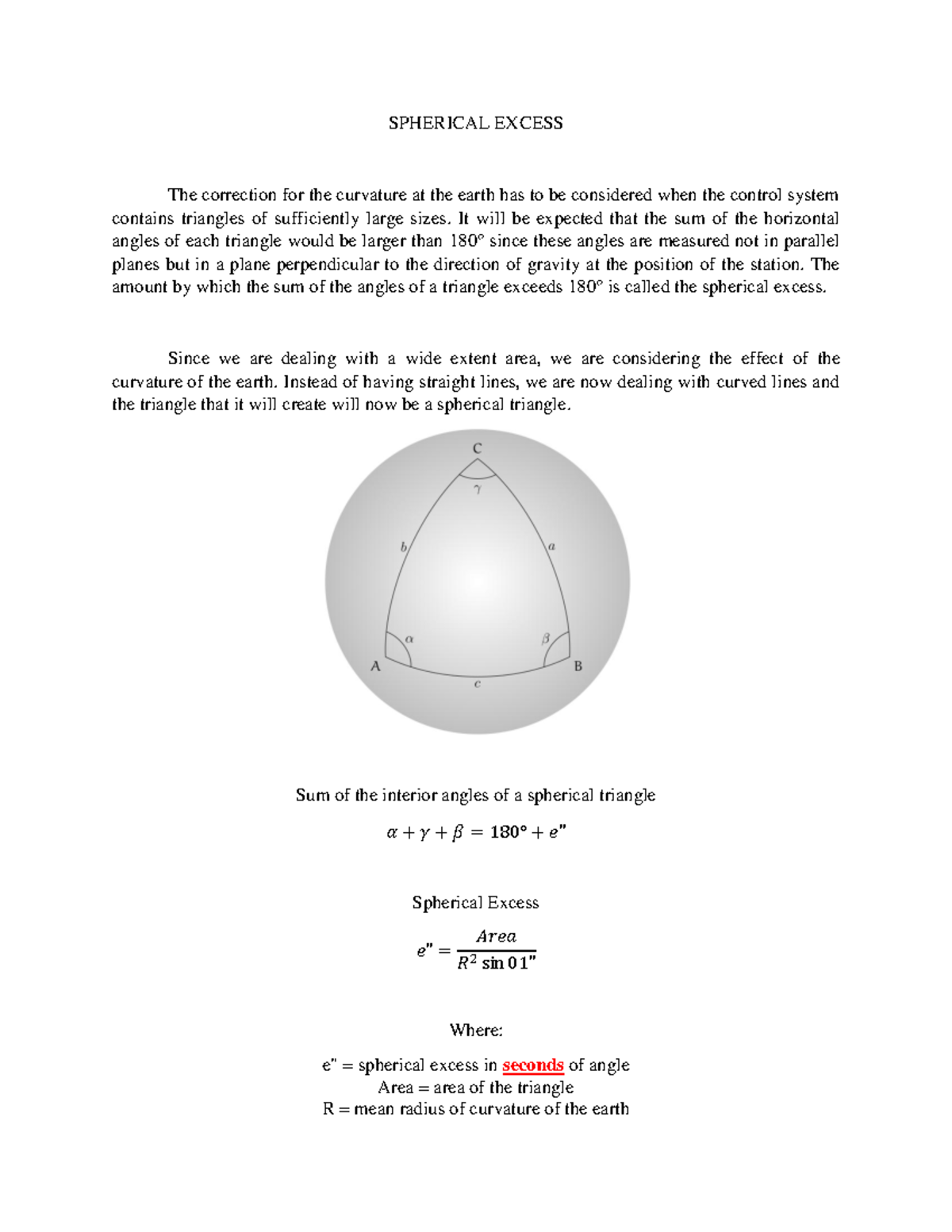 Spherical Excess and Trilateration Concepts in Geodesy (GEO 101) - Studocu