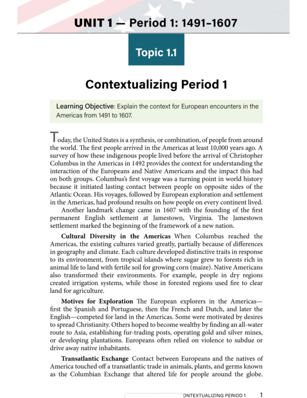 UNIT 1: Contextualizing European Encounters in the Americas (1491-1607 ...